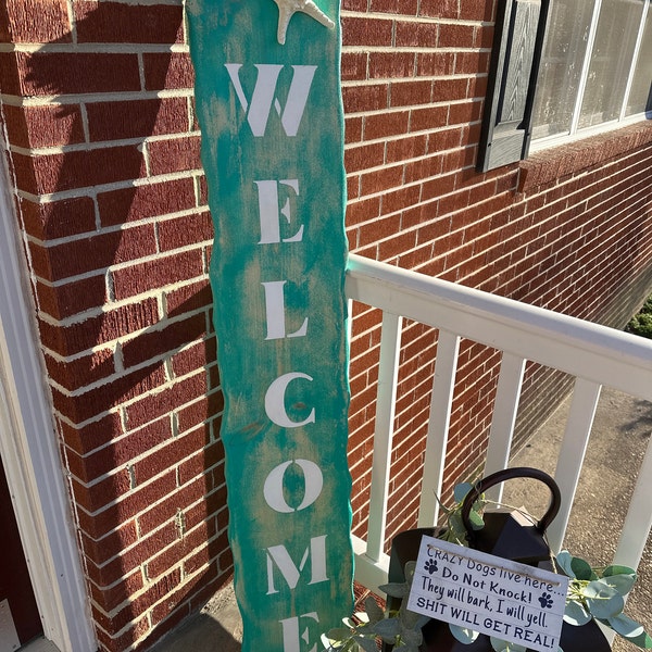 Beach Welcome Seashell Front Door Sign. Welcome Signs. Porch Leaner ...