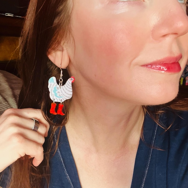 Silly Chickens in Boots Dangle Earrings | Novelty Earrings | Unique ...