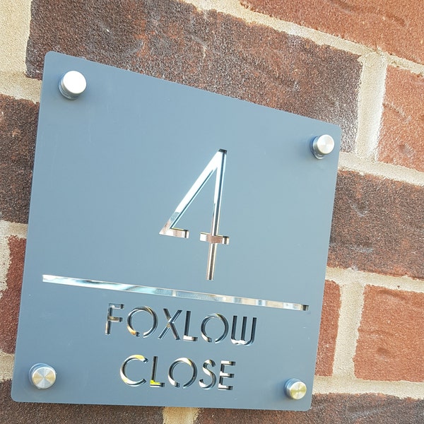 Modern Square House Number Sign: Grey Acrylic, Floating Design - Etsy UK