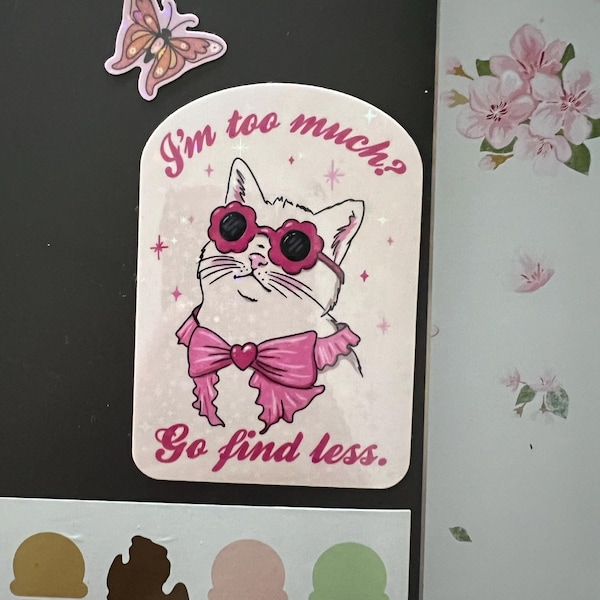 Funny Cat Sticker - Holographic Pink Retro Bubblegum Coquette Aesthetic ...