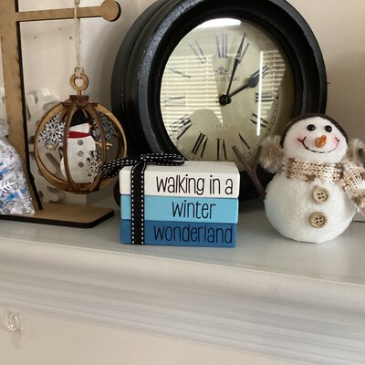 Winter Tiered Tray Decor Winter Wooden Books White Christmas Decor Snow ...