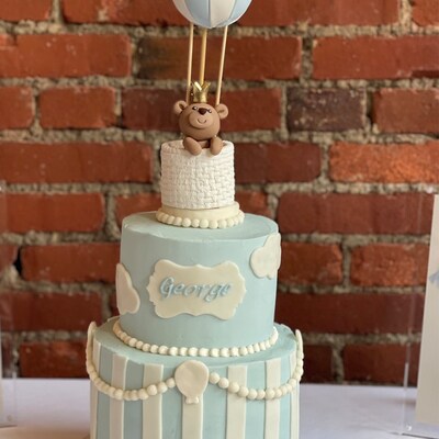 Fuzzy Bear Cake Topper Fondant Beige Tan Bear Teddy Bear With Bow Cake ...