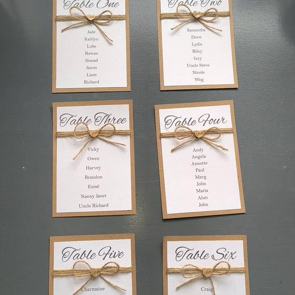 Personalised Wedding Table Plan Cards | Rustic Heart Design | Wedding ...