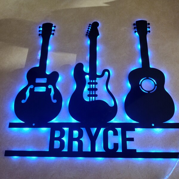 Personalized Guitar Metal Sign With LED Light, Music Room Wall Decor - Etsy