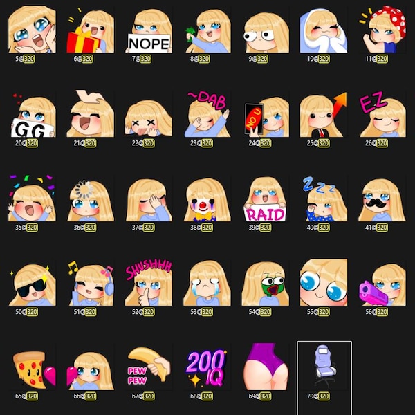 Twitch Emote Pack 70pcs Anime Girl Twitch Emotes ( Female ANNE : Brown ...