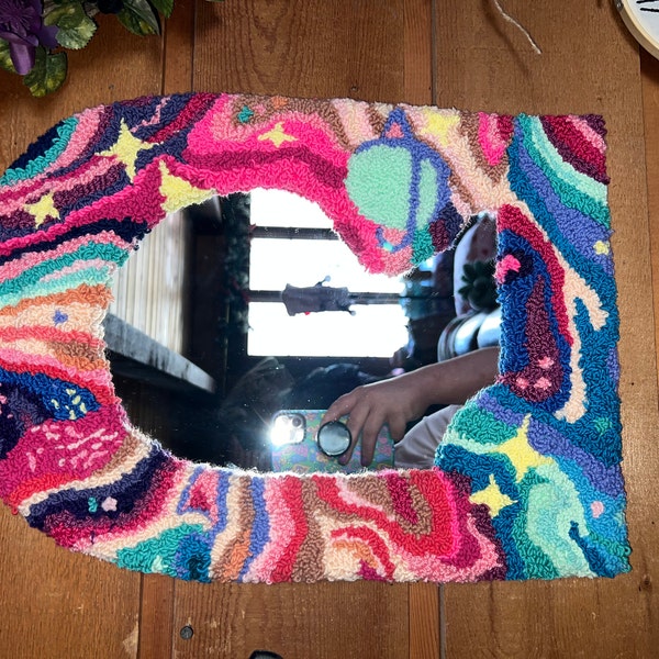 Wavy Tufted Rug Mirror,punch Needle Mirror, Danish Pastel, Funky Mirror ...