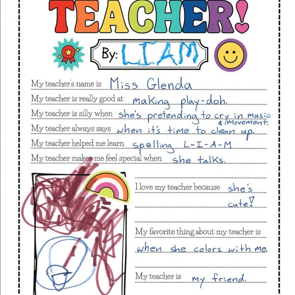 All About My Teacher, Teacher Appreciation Week Printable PDF, Instant ...