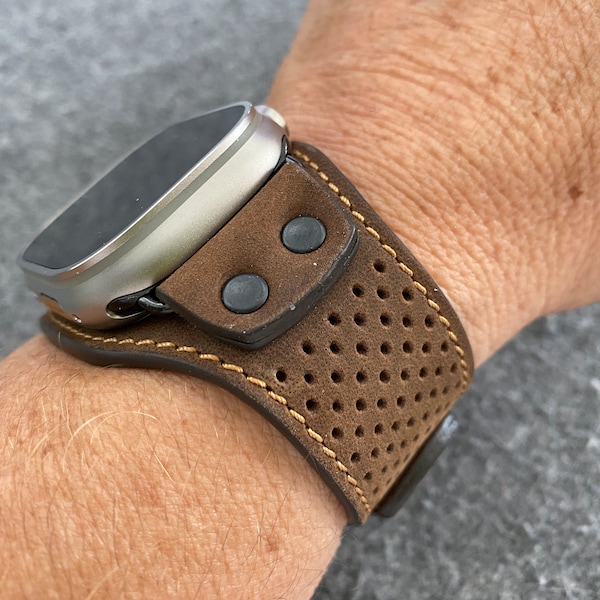 Brown Apple Watch Ultra/ultra2/ultra3 Cuff Band / Unique Perforated ...