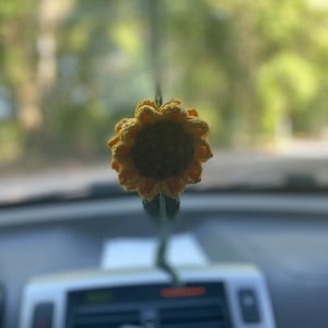 Sunflower Car Mirror Hanging Accessories, Crochet Sunflower/ Knitted ...