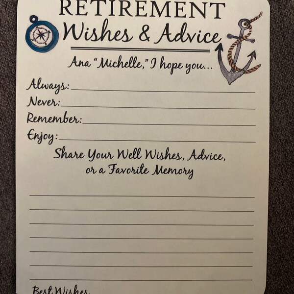Set of 12 Handmade Retirement Wishes Advice Cards - Share a Favorite ...