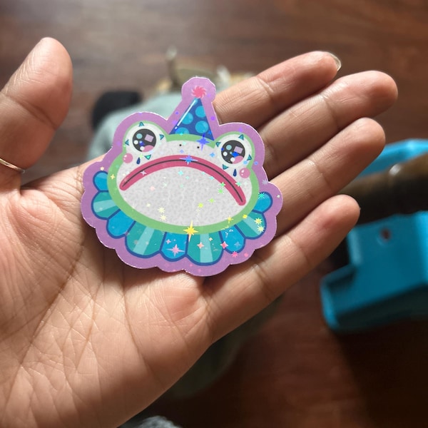 Sad Clown Frog Sticker | Original Sparkle Vinyl Sticker | Glossy ...