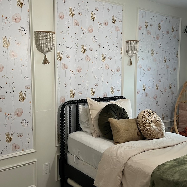 Modern Neutral Floral Wallpaper. Neutral Colors. Peel and Stick and ...