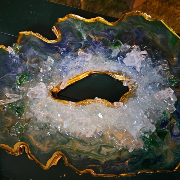 Made 2 Order, Irresdescent Geode,opal,rock Edge,resin,geode Art,geode Art Painting,sculpture ...