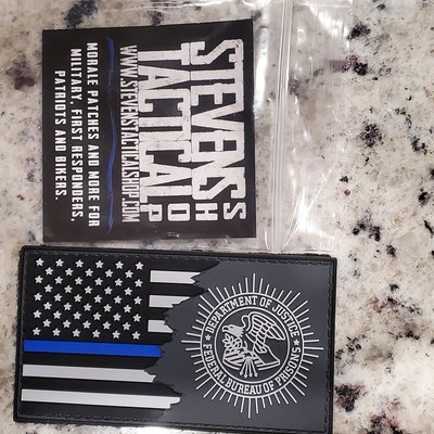 Tattered Thin Blue Line American Flag Federal Bureau of Prisons PVC ...