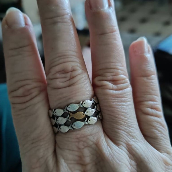 Swimming Against the Current. Sterling Adjustable Ring. School of Fish ...