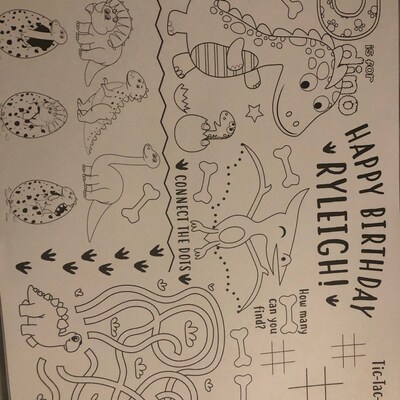 Dinosaur Coloring Placemat, Dino, Personalized, Digital File, Printable ...