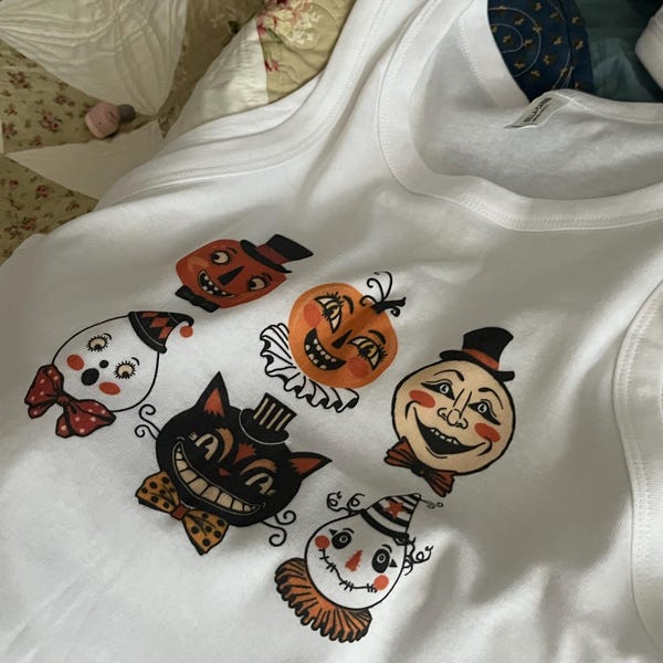 Retro Halloween Crop Tank, Pumpkin Cat Ghost, Old Style Horror Top ...