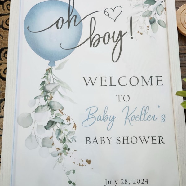 Greenery Blue Balloon Baby Shower Welcome Sign, Boy Baby Shower Sign ...