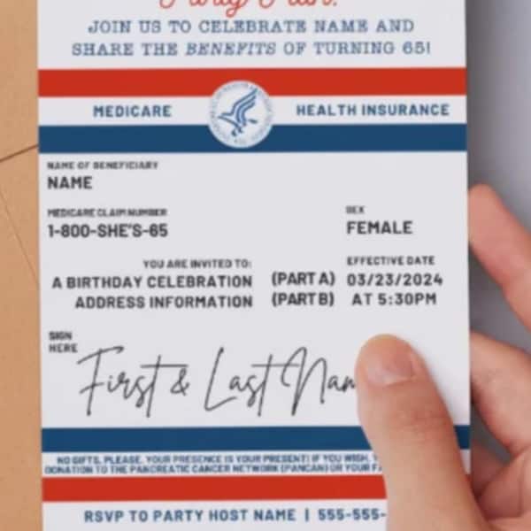 Custom Medicare 65th Birthday Invitation - Personalized Medicare Theme ...