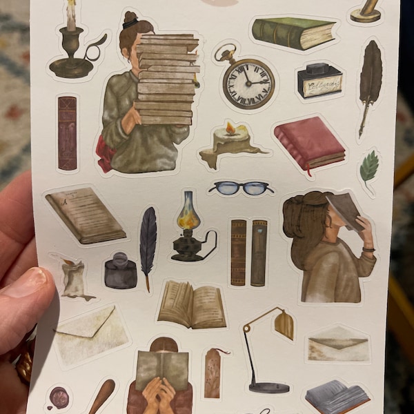 Bookworm Retro Stickers Sheet | Bujo Stickers, Planner Stickers, Bullet ...