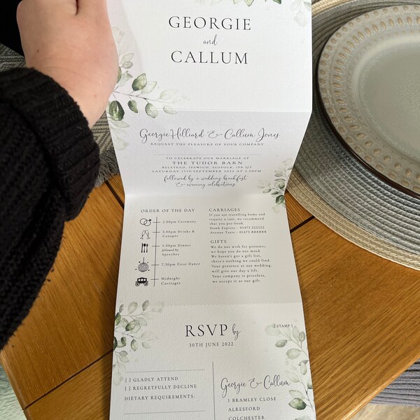 Monogram Foliage Wedding Invitation, Concertina Invitation Rustic ...