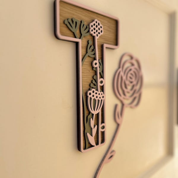 Floral Wooden Name Sign - Personalized Multi Layer Wildflower Letters ...