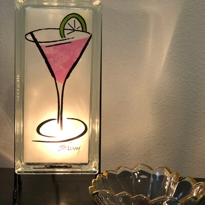 Martini Lighted Glass Block Light, Mancave Gift, Retro Martini Bar Lamp ...