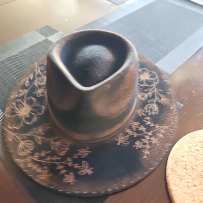 Imogen: Floral Horseshoe. Made to Order Handcrafted Burned Wide Brim Hat. Burned Hat, Cowboy Hat ...