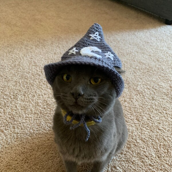 Dark Grey Wizard Hat for Cat, Halloween Wizard Pet Costume, Dark Grey ...