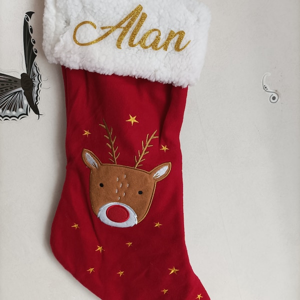 Superbe et Grande chaussette noël brodée et personnalisée, botte de ...