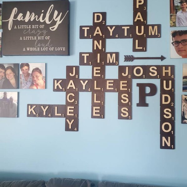 4x4 Wooden Scrabble Tiles Wall Art, Family Scramble Letters Sign, Wood ...