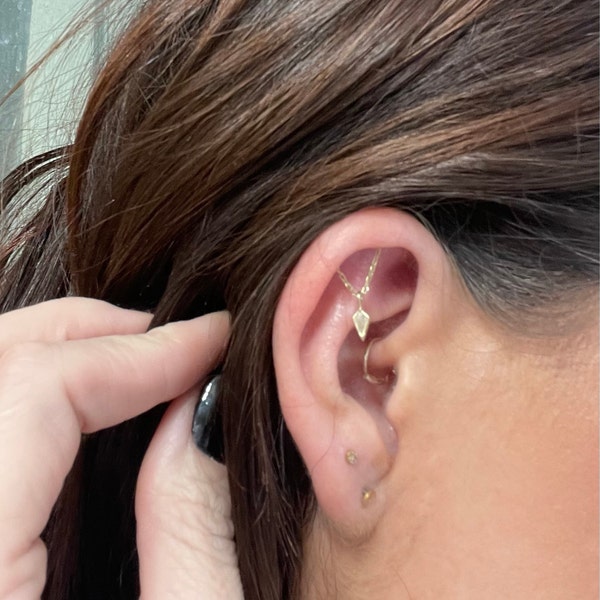 NEW ‣ 14K Solid Gold Vertical Helix Chain Piercing • Unique Gold ...