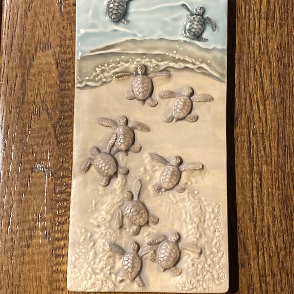 Tile, Ceramic Wall Art, Leaving the Nest, 4x 8 Inches Baby Green Sea ...