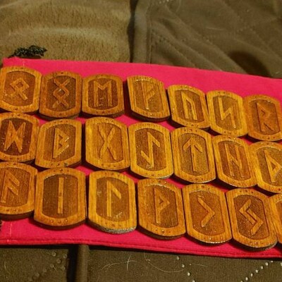 Wooden Runic Set, 25 Pcs With Velvet Pouch Wood Runes Elder Futhark - Etsy