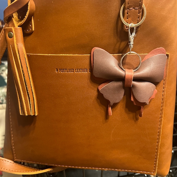 Brown Leather Butterfly Keychain, Butterfly Purse Charm, Butterfly Bag ...