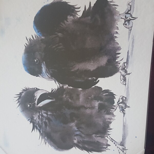 Watercolour Crows Couple Birds Painting "let Me Care for You" Limited ...