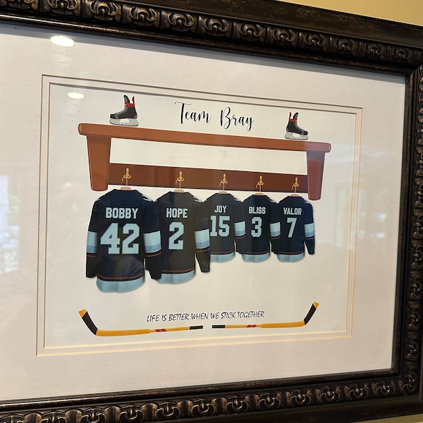 Personalized Ice Hockey Family Print, Hockey Wall Decor Print, Gift for ...