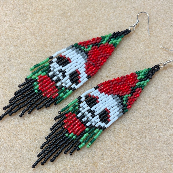 PDF Beaded Skull Fringe Earrings Pattern - Halloween Bead Rose Skull ...