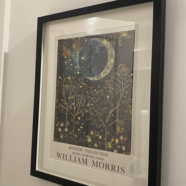 William Morris Print Moon & Star Vintage Golden Retro Décor Celestial ...