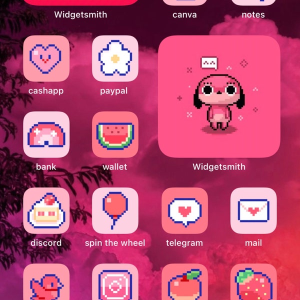 63 App Icon Pack / Pink Party / Wallpapers & Widgets / Pixel / Ios App ...