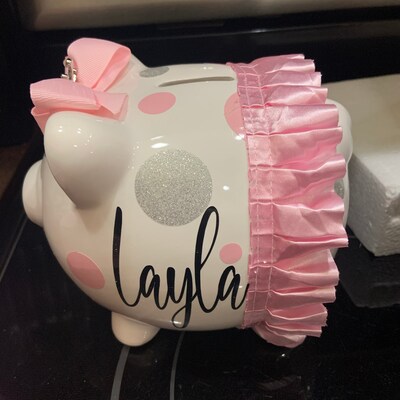 Personalized Light Pink Piggy Bank,polka Dot Piggy Bank, Banks for ...