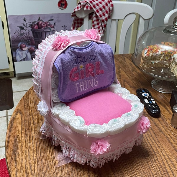 Baby Carriage Diaper Cake - Carriage Diaper Cake - Girl Diaper Cake ...