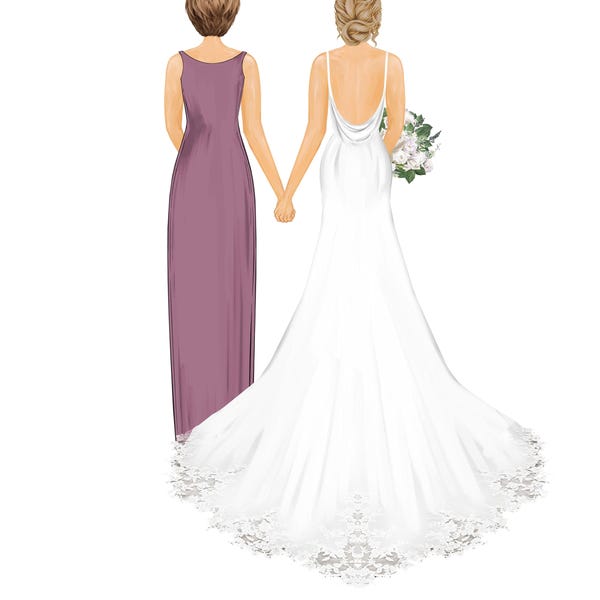 Personalized Bride and Mother Portrait Art DIGITAL Mother of Bride ...