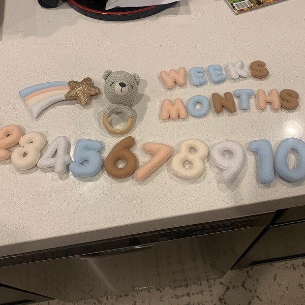 Baby Months Tracker Felt Baby Milestone Numbers Baby Bump Countdown ...