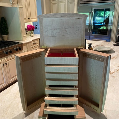 Custom Shaker Style Jewelry Box With Necklace Hooks, 4-drawer Jewelry ...