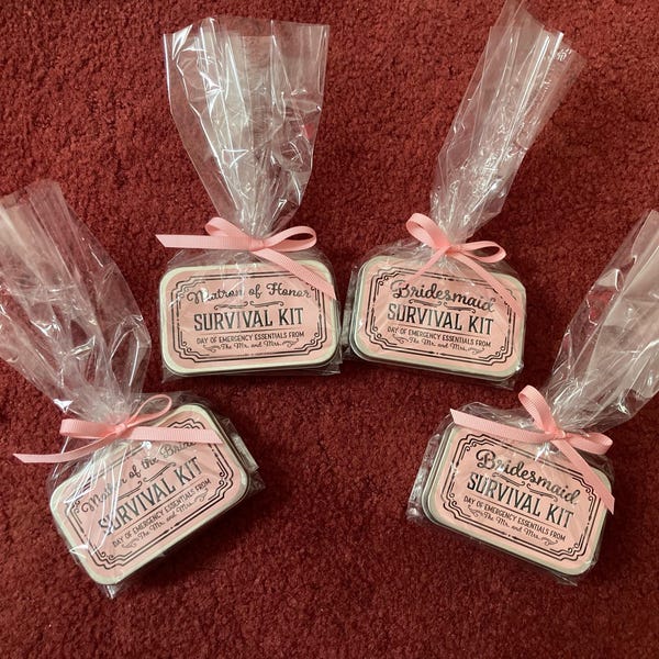 Personalized Blue and Gold Floral Bridesmaid Survival Kit, Something ...