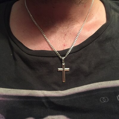 Sterling Silver Engraved Cross Necklace, Unisex Custom Silver Cross ...