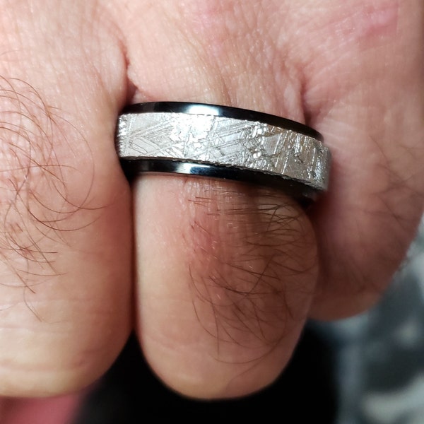 Meteorite Wedding Band - Meteorite Ring With 18k White Gold - Etsy