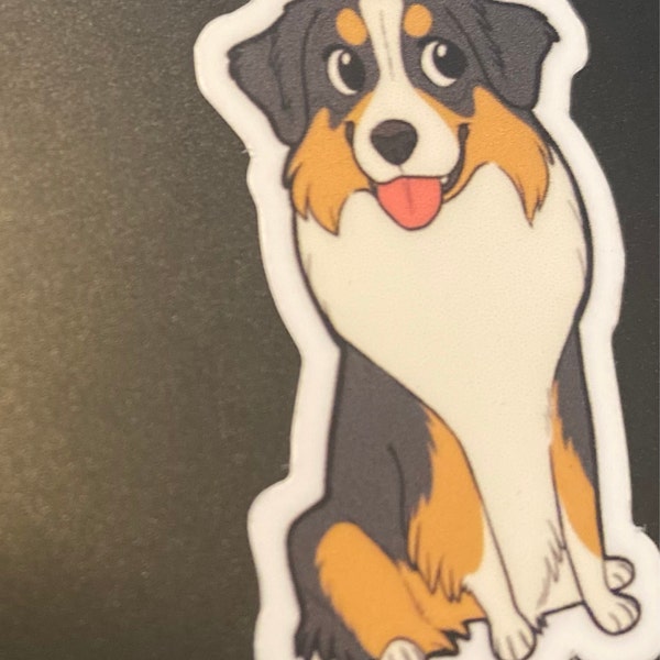 Australian Shepherd Sticker || Aussie Chibi Puppy Dog, Vinyl, Hand ...