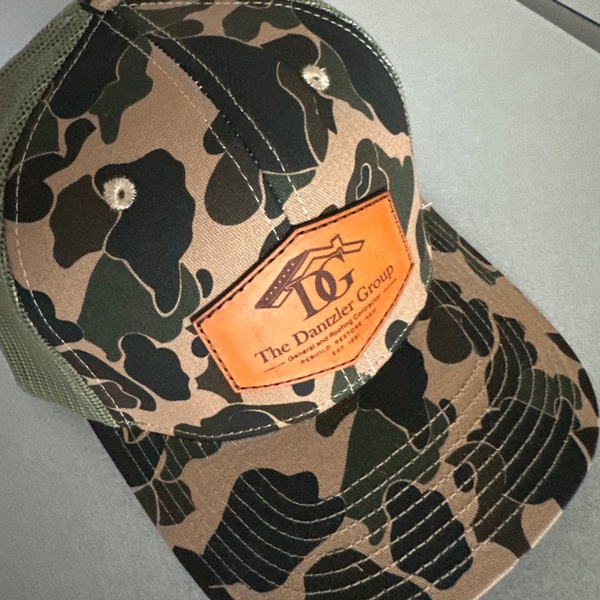 Custom Trucker Leather Patch Hat, Laser Engraved for Company Brand, Personalized Logo or Text ...